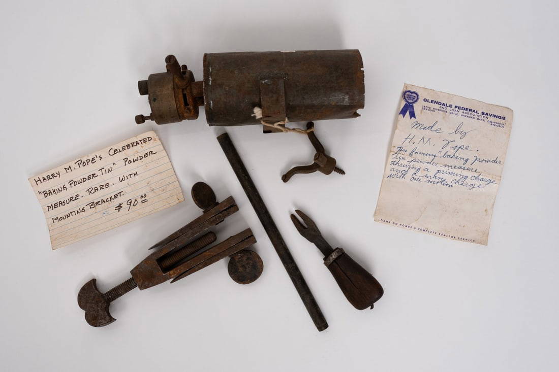 Interesting Harry M. Pope Made Powder Measure Tin With Mounting Bracket ...