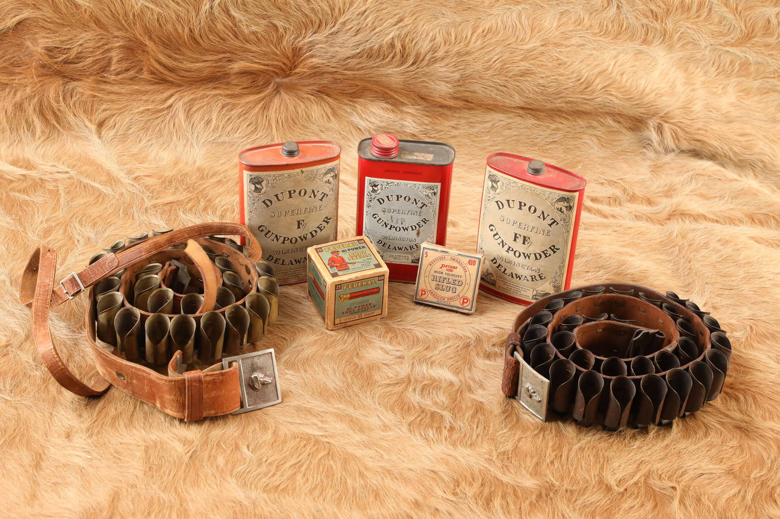 2x Leather Shotgun Belts, 2x Shotshell Boxes, 3x Dupont Black Powder ...