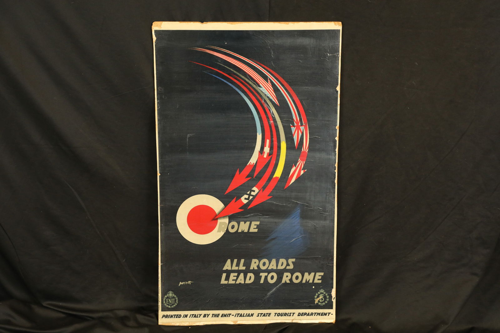 Vintage 1938 Pre-ww2 Mario Pozzati "all Roads Lead To Rome" Italian ...