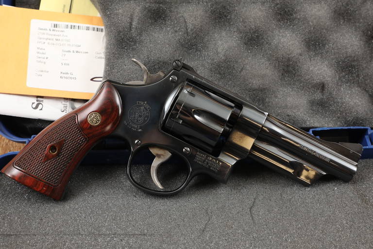 Smith & Wesson Model 27 9 .357 Magnum Revolver 4" Blued Rosewood Grips ...