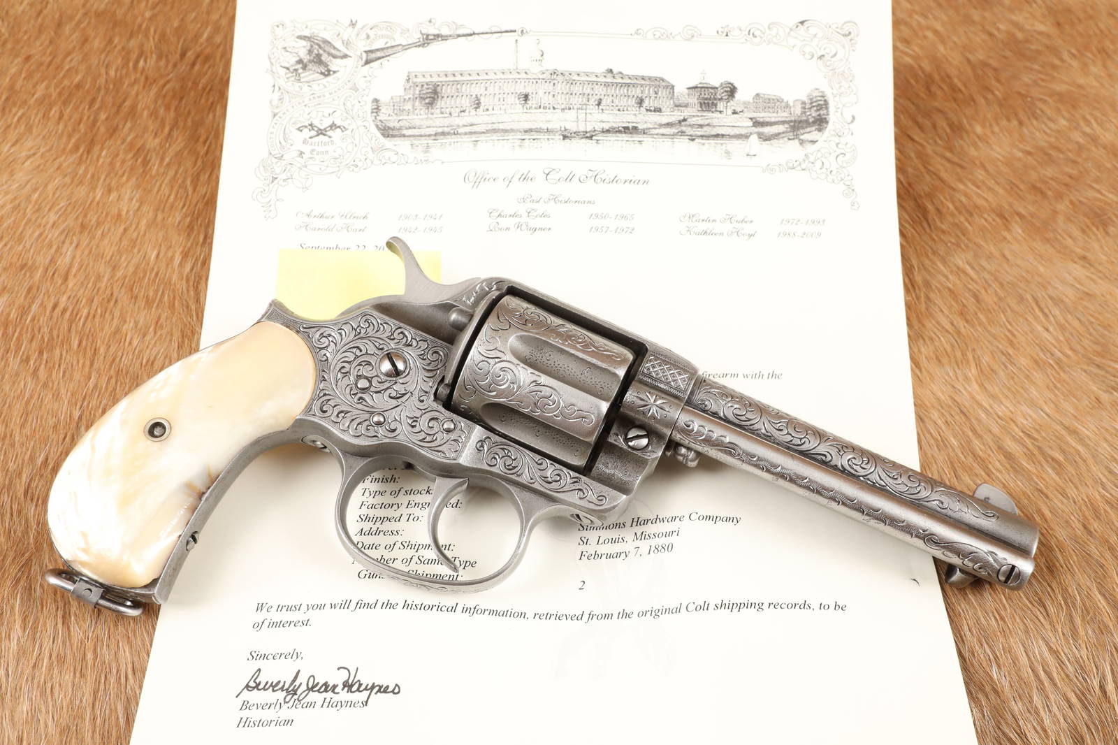Factory Engraved Colt Model 1878 Frontier 4 3/4" Nickel & Pearl .45 ...