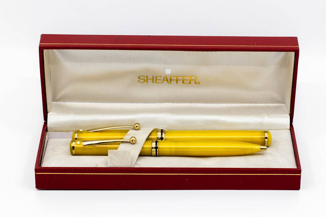 Sheaffer Connaisseur Caribbean Yellow Fountain Pen Set Auction