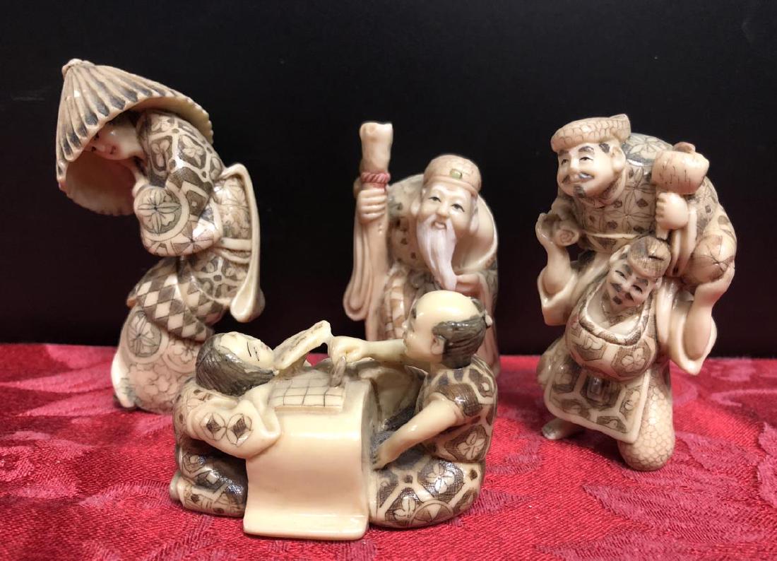 Lot of 4 Carved Japanese Netsuke Figurines
