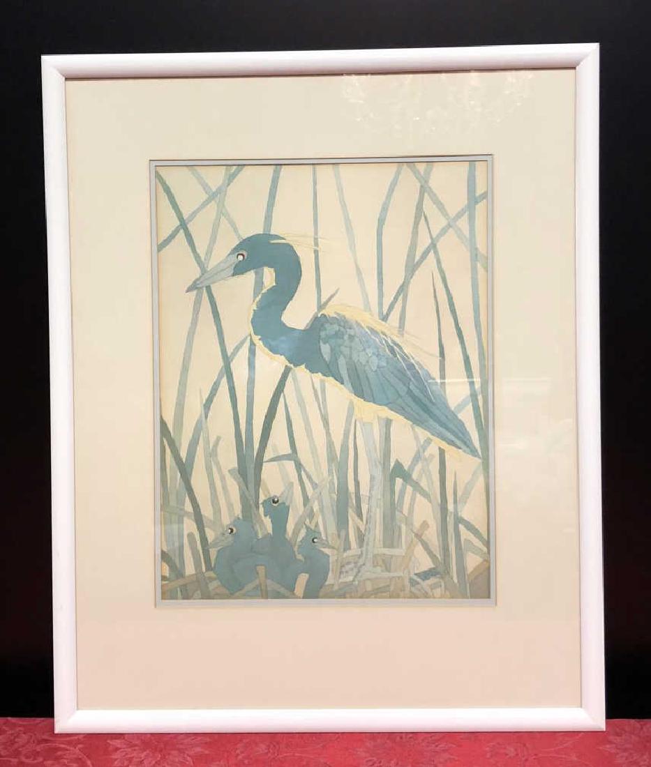 Heron & Babies Framed Signed Print by Dan Goad