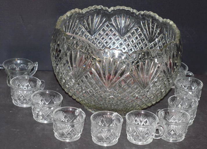 Heavy Crystal Punch Bowl & Cups Set