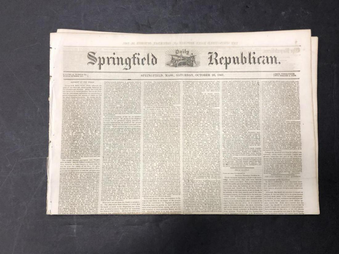 1861 Springfield Republican Civil War Newspaper