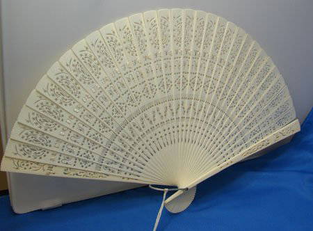 Hand Carved Chinese Ivory Fan 8"