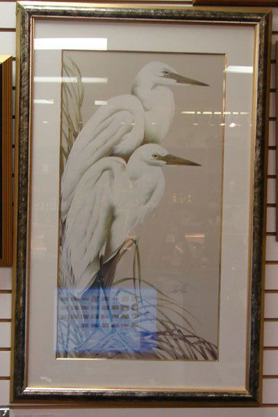 158: Signed LaMay Framed Lithograph Egrets
