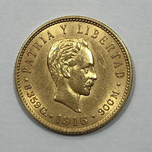 1916 Cuba 5 Peso Gold Coin