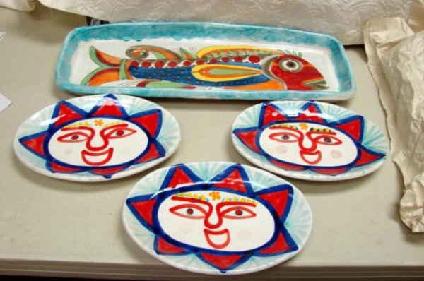 112: DeSimone Pottery - 22" Fish Platter & 3 oval pl.