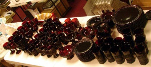 100 Pcs. Ruby Red Cape Cod Dinnerware By Avon