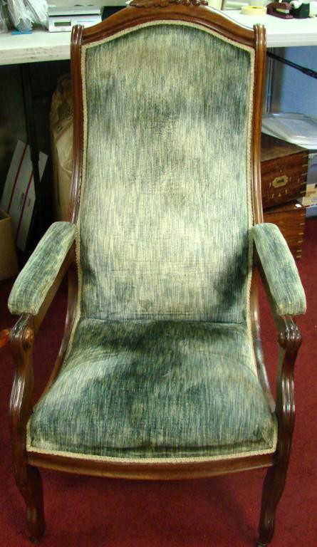 148A: Antique high back chair carved cherry wood