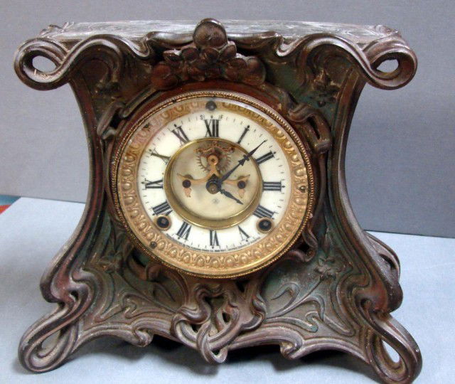Antique Ornate Ansonia Metal Mantle Clock