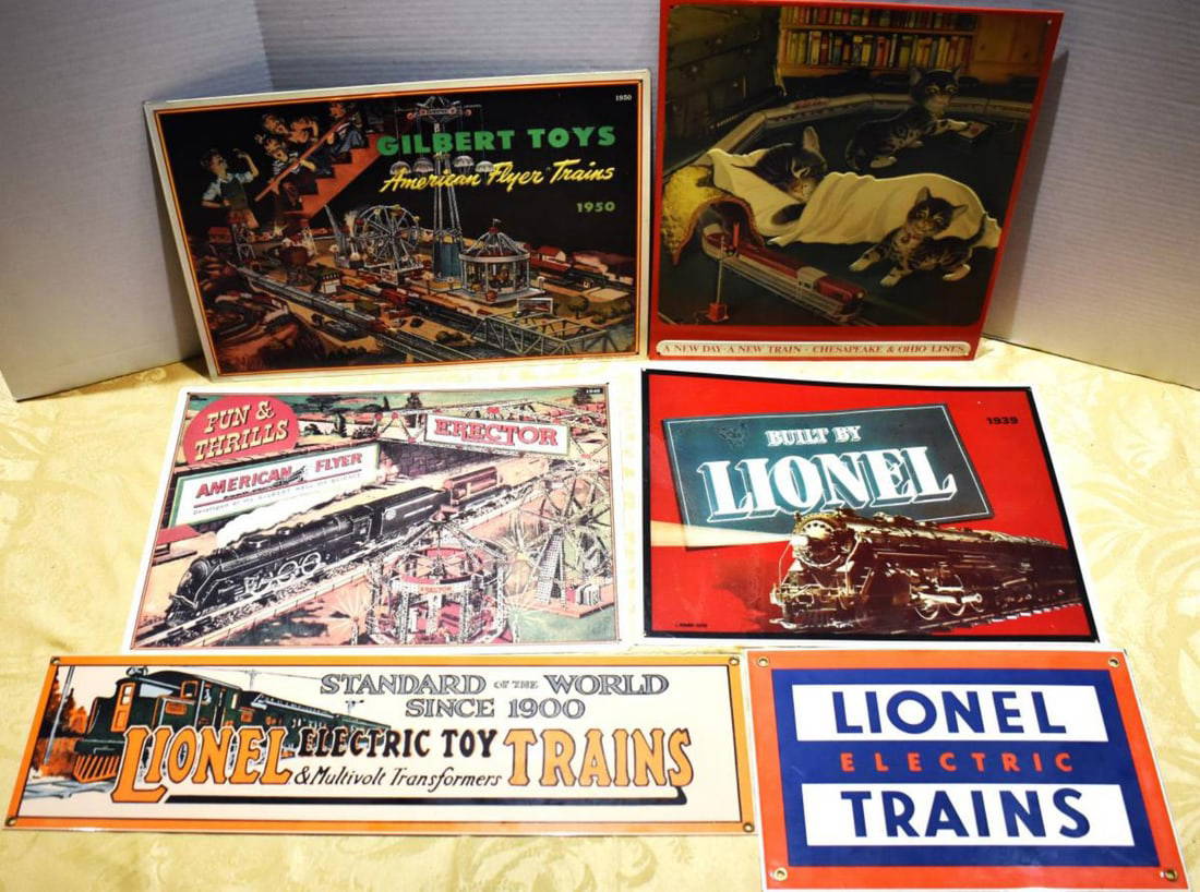 Lot Of 6 Metal Train Signs Auction