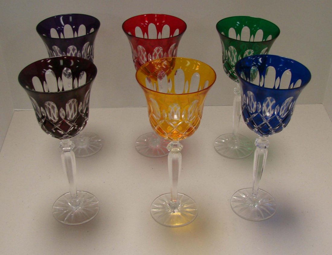123 6 Crystal Colored Wine Glasses Cut To Clear Nov 25 2012