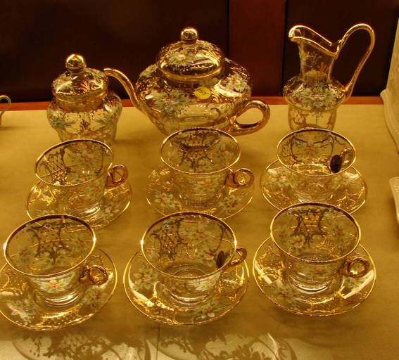 Enameled Venetian Glass Tea Set From Murano