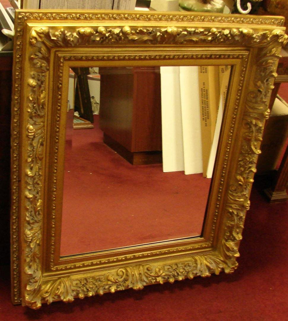 Vintage Ornate Heavy Gold Frame Beveled Mirror
