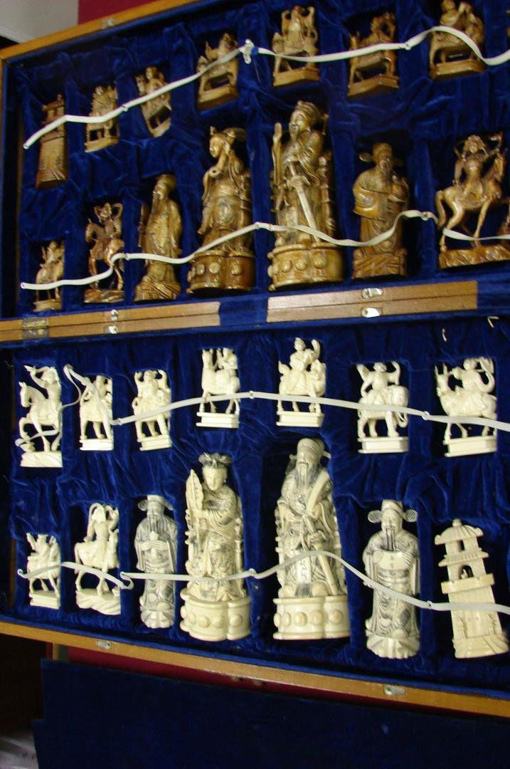 Vintage Large Hand Carved Ivory Chess Set