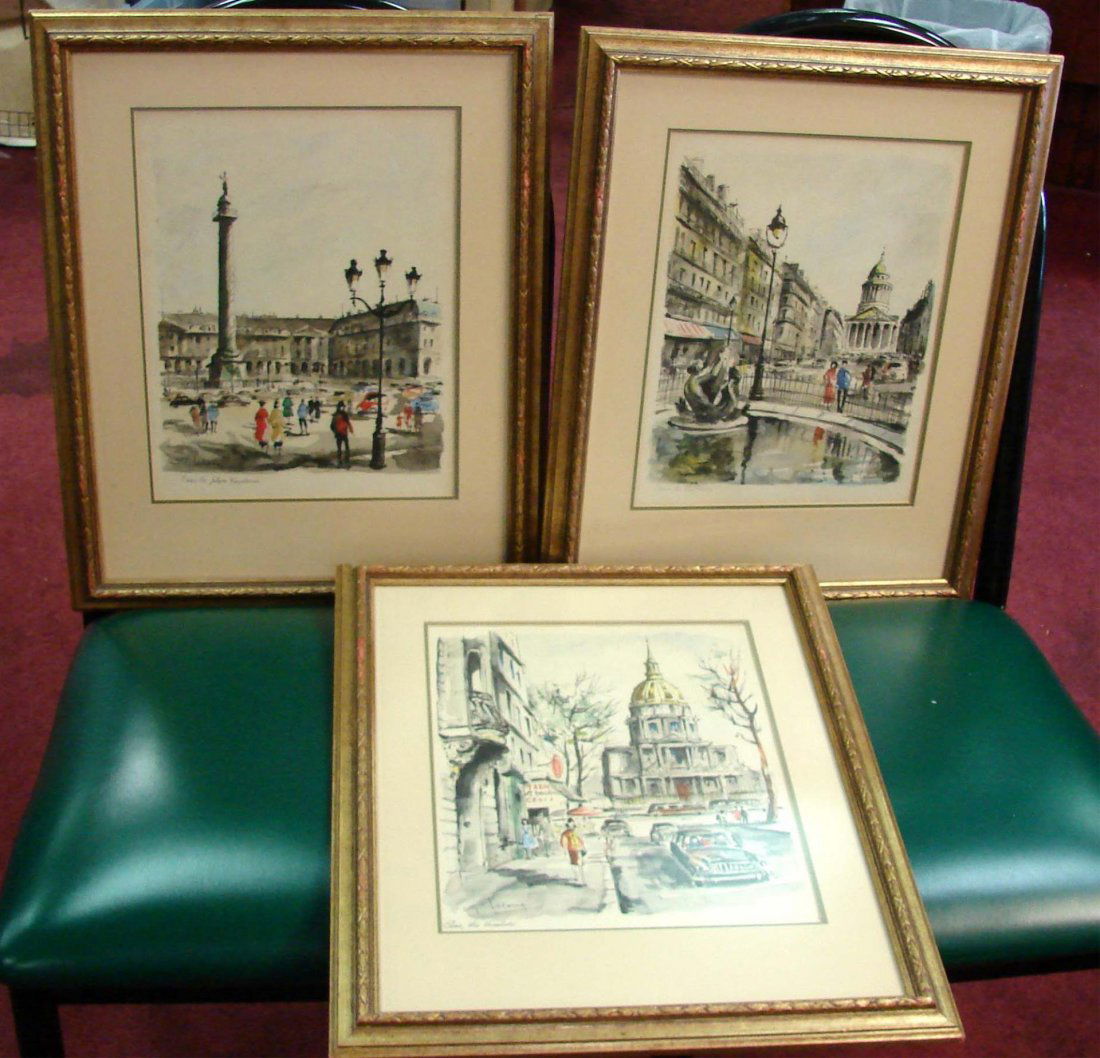 3 Framed Watercolors Of Paris By G. Lelong
