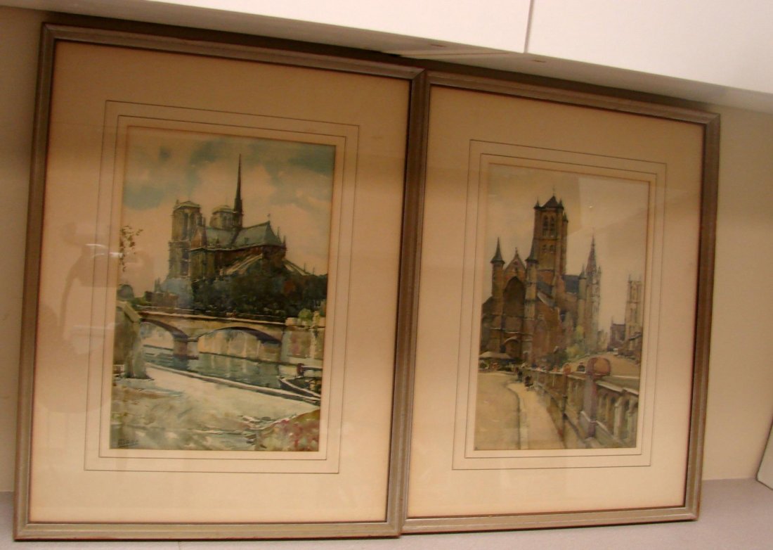 Pair Framed Watercolors by Nicolas Markovitch