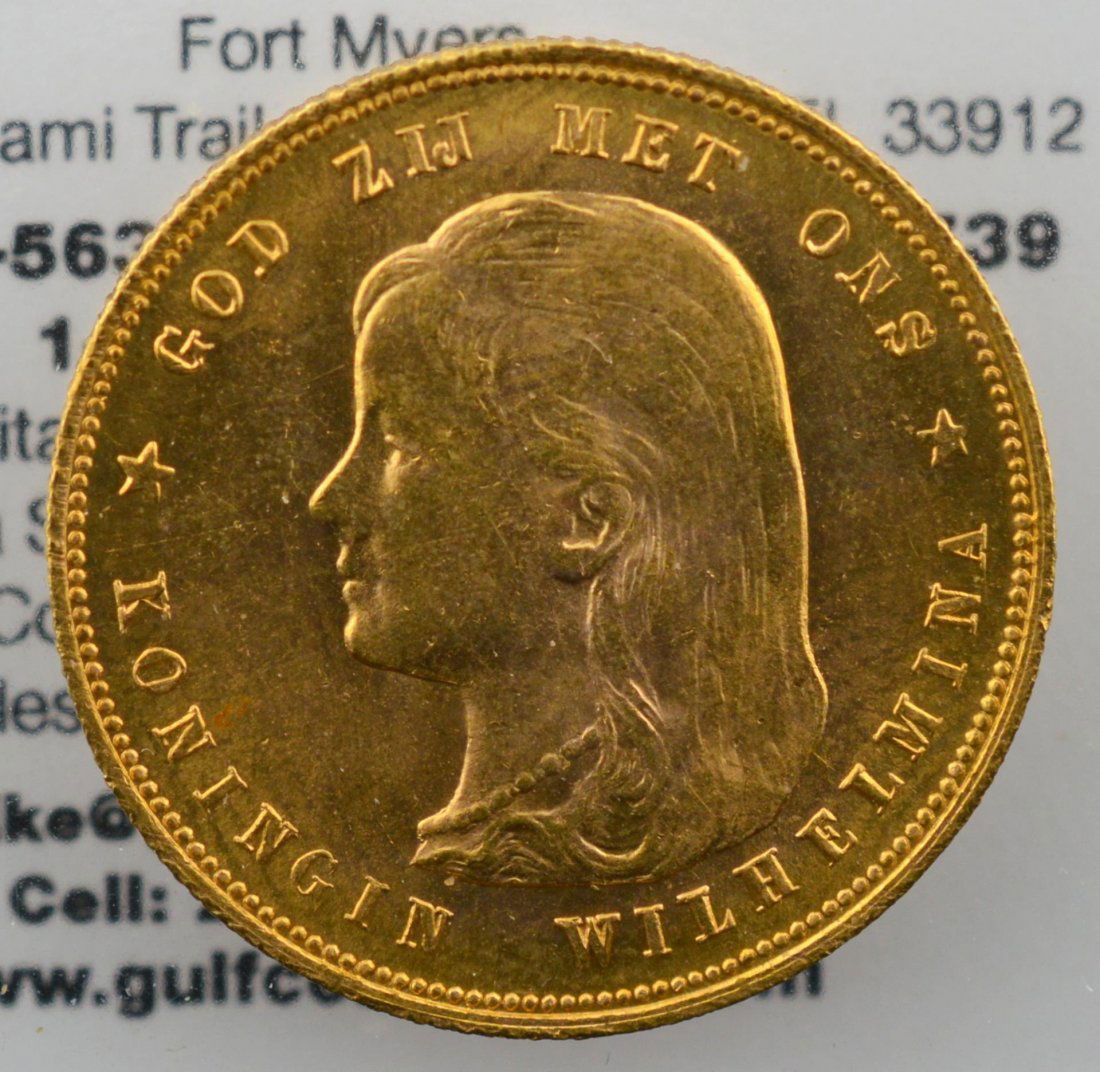 1897 Netherlands Wilhelmina 10 Guilder Gold Coin