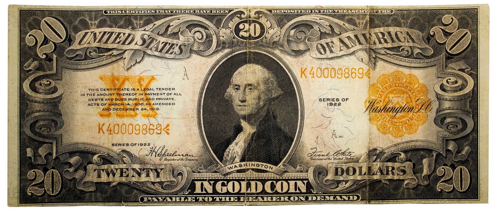 Vf Series 1922 $20 Gold Coin Note Auction
