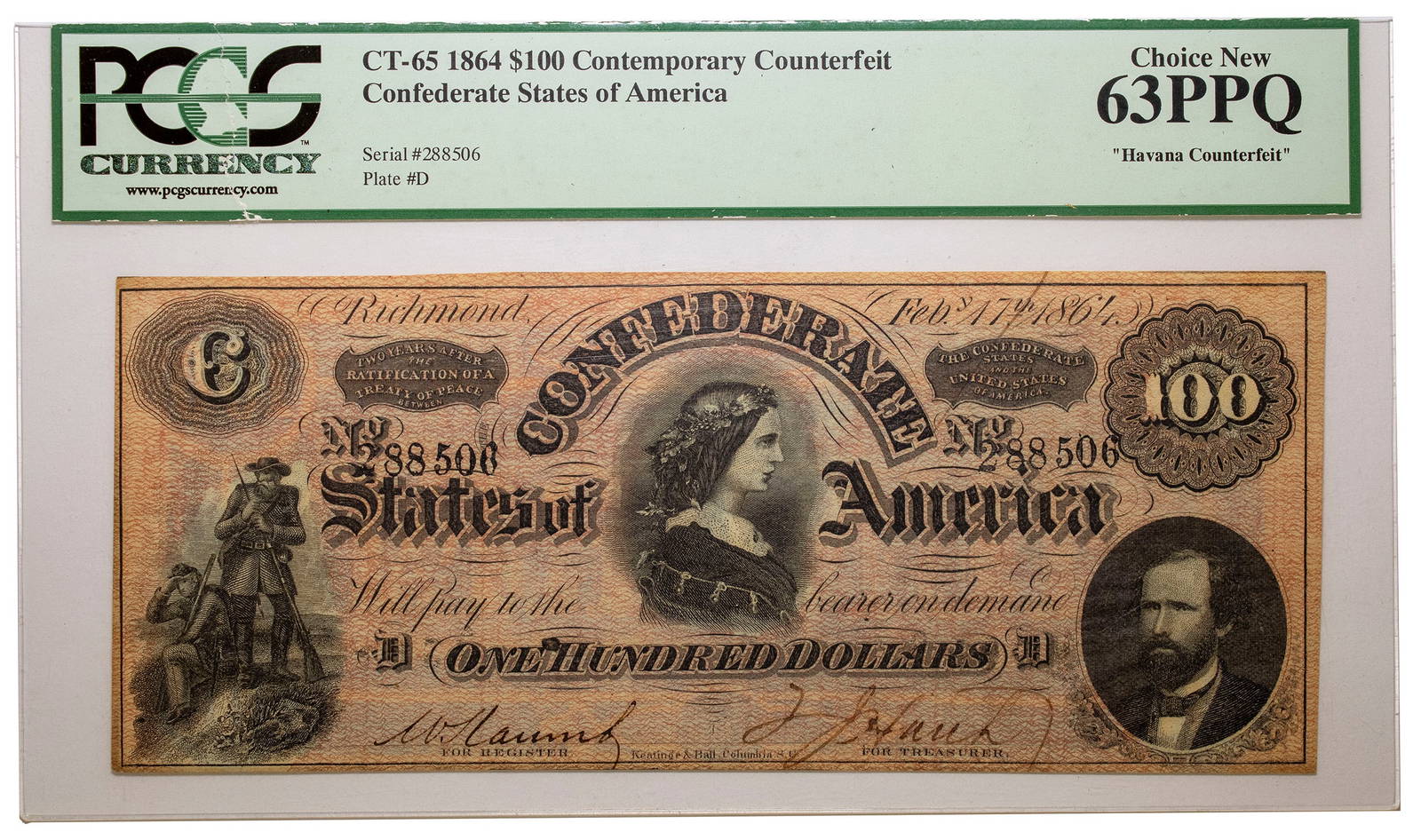 Pcgs Choice 63 Confederate $100 Counterfeit Auction