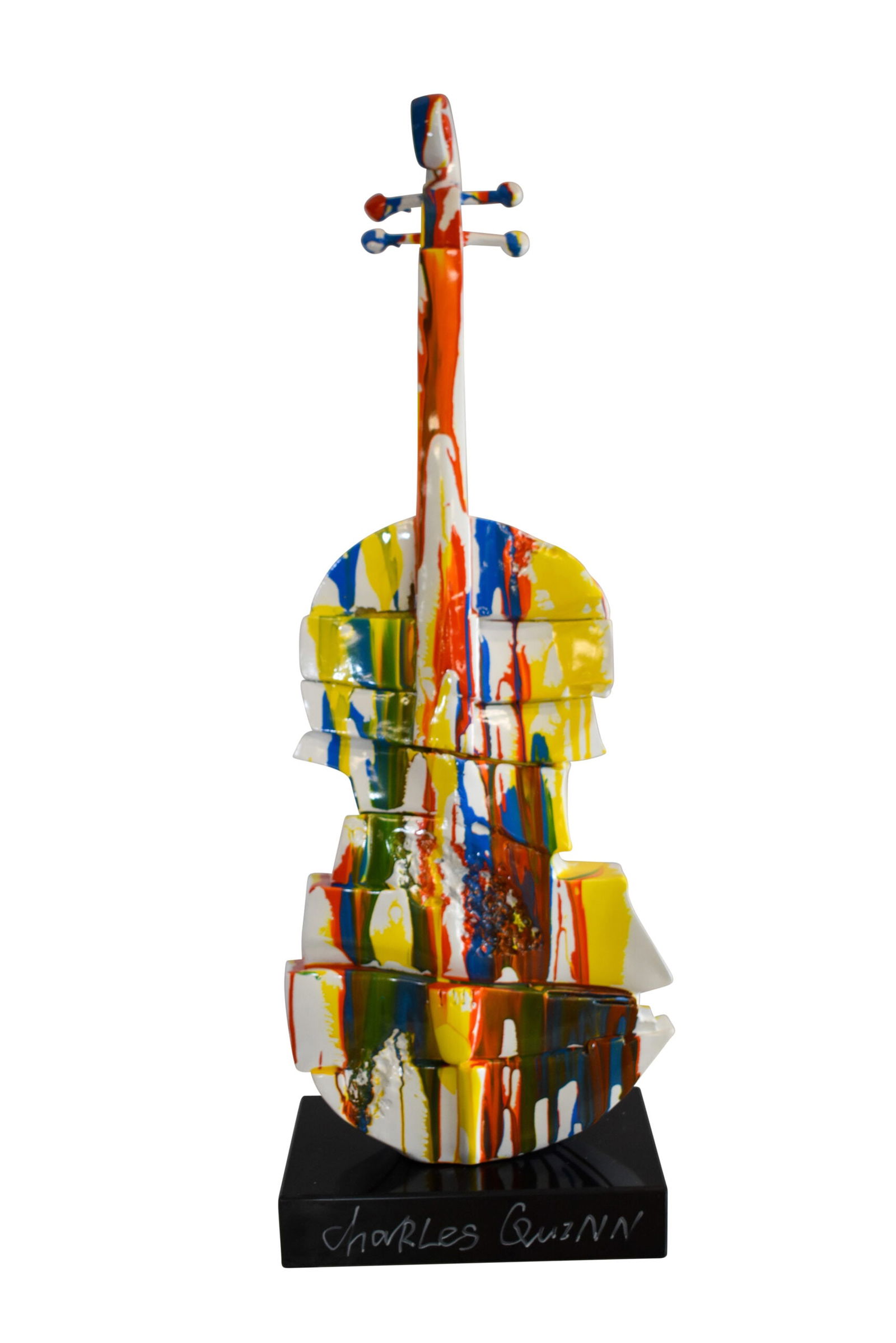 Artistic Graffiti Colored Cello On Black Base Resin Statue 10" X 12" X ...