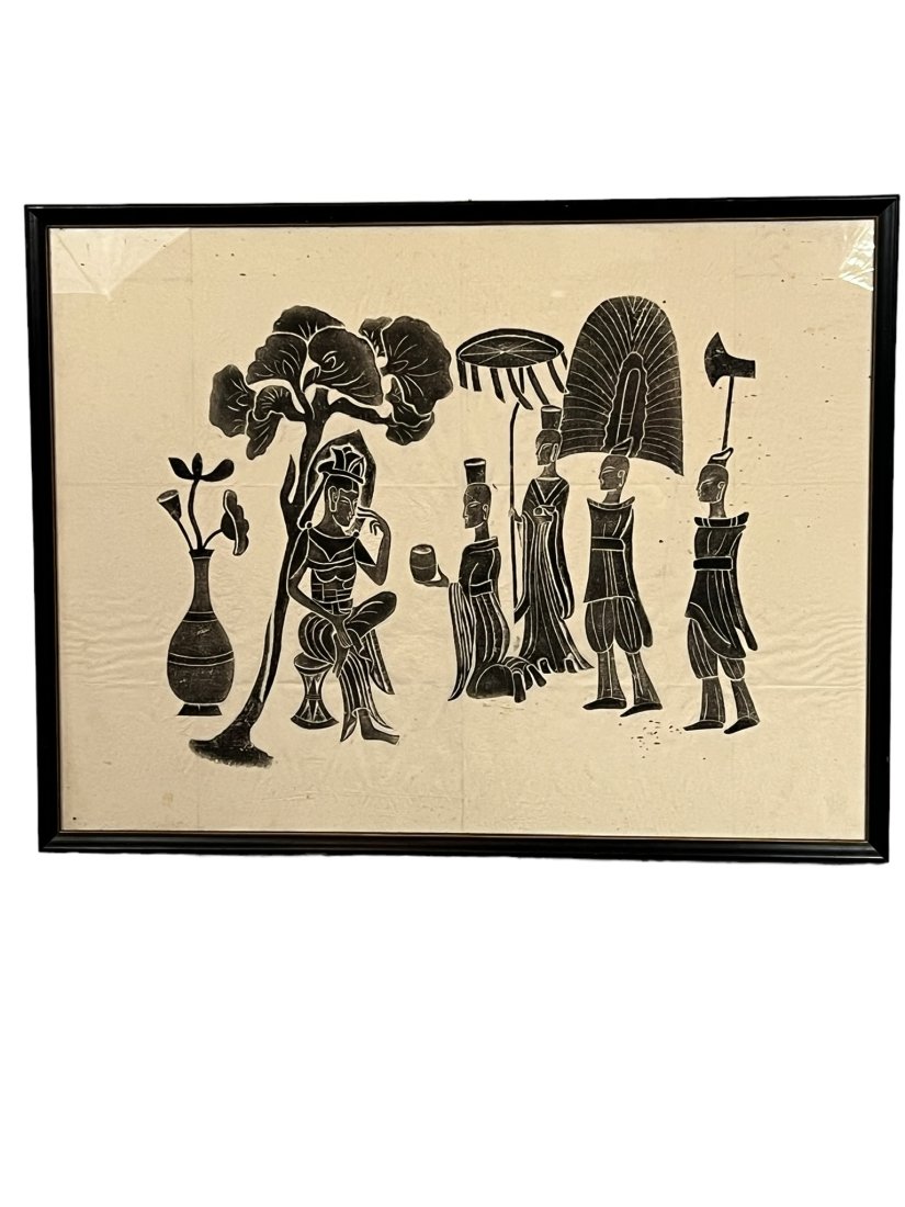 Framed Ink Block Art On Fabric Auction