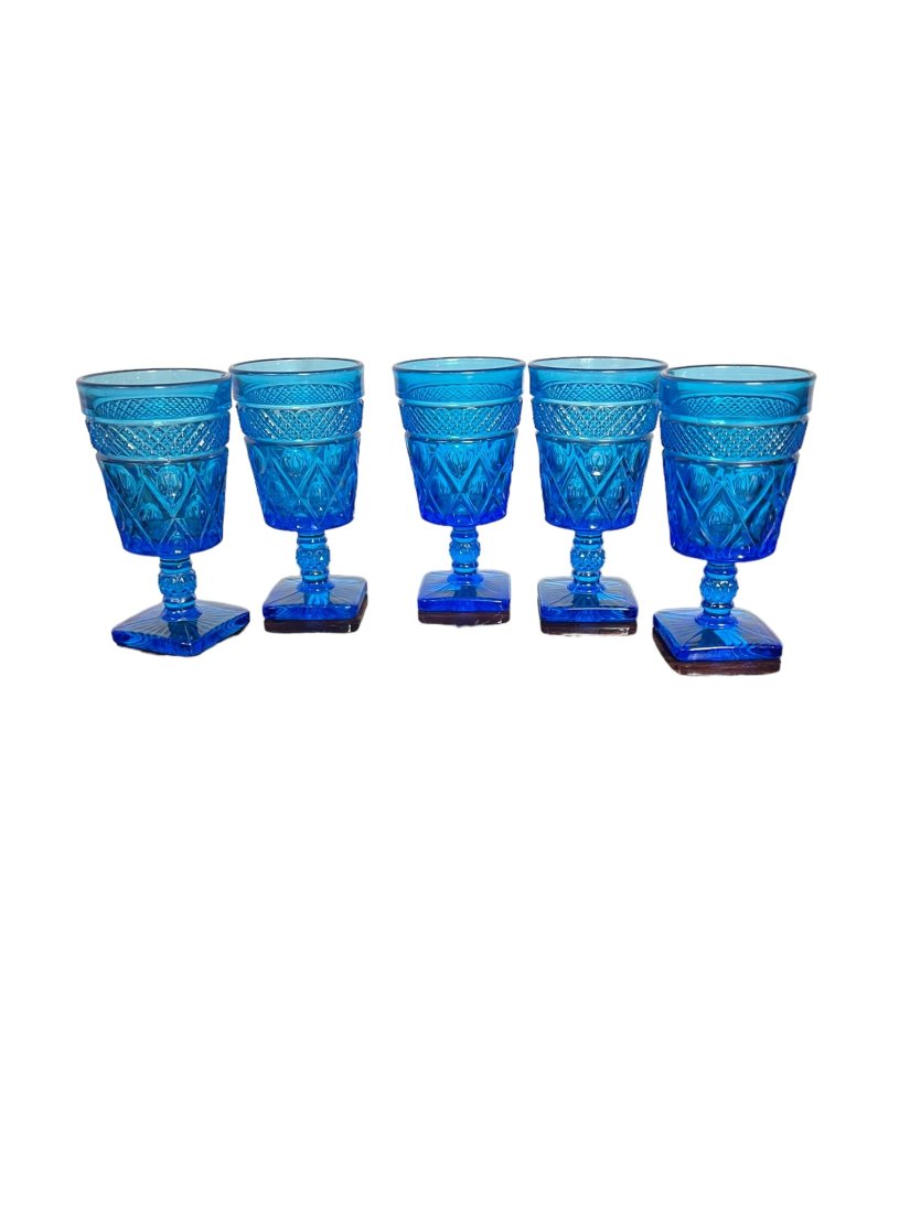 Lot Of 5 Mid Century Blue Water Glasses Auction