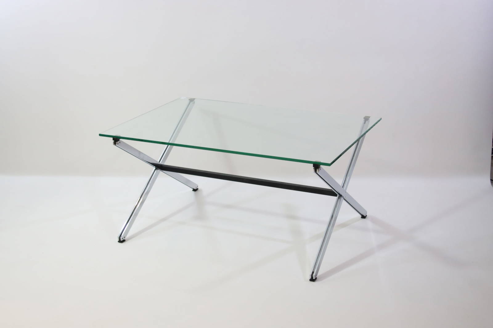 Florence Knoll X Base Parallel Bar Glass Top Low Table, 20th Century ...