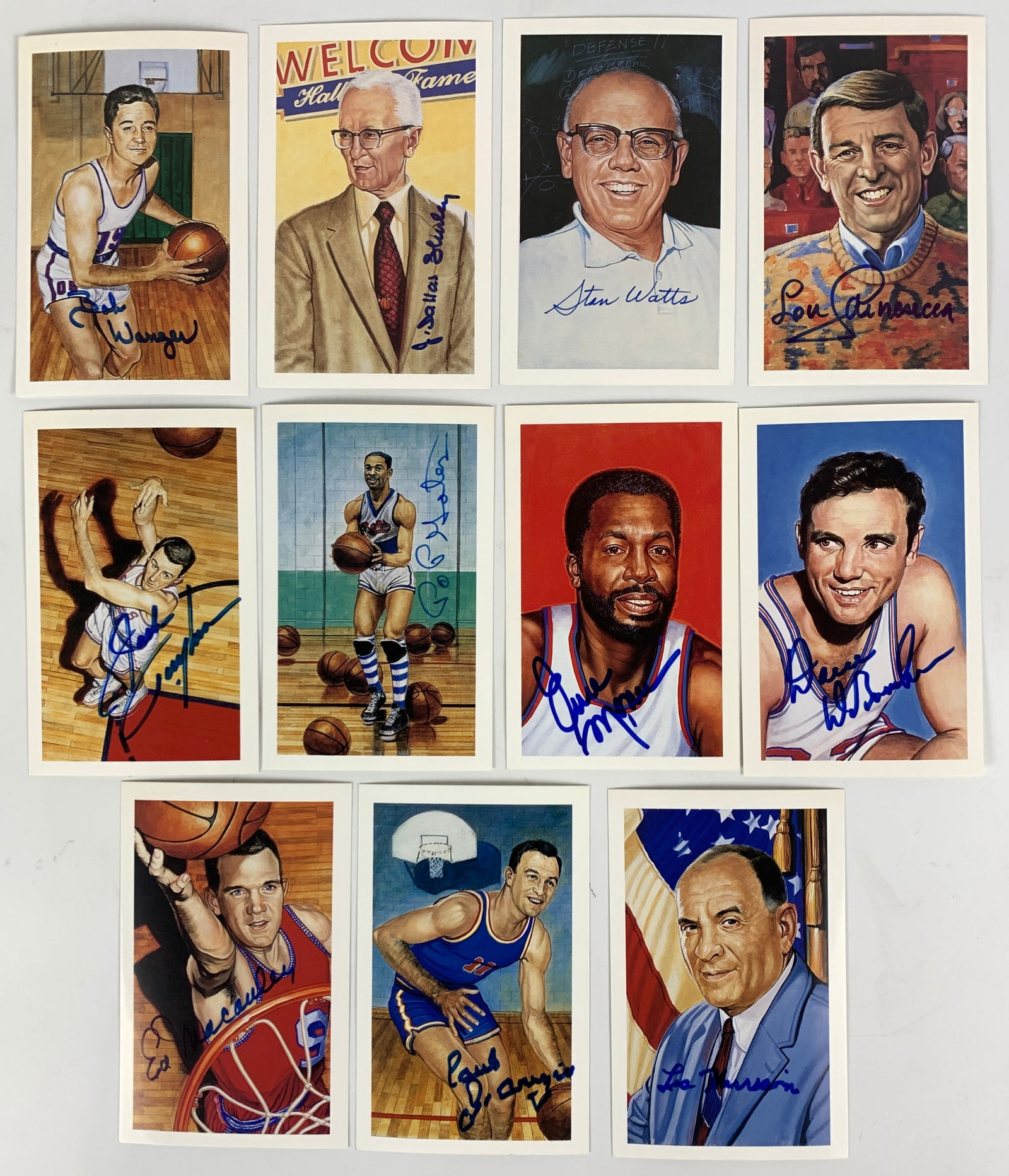 Lot Of 11 Autographed Hof Basketball Postcards Auction