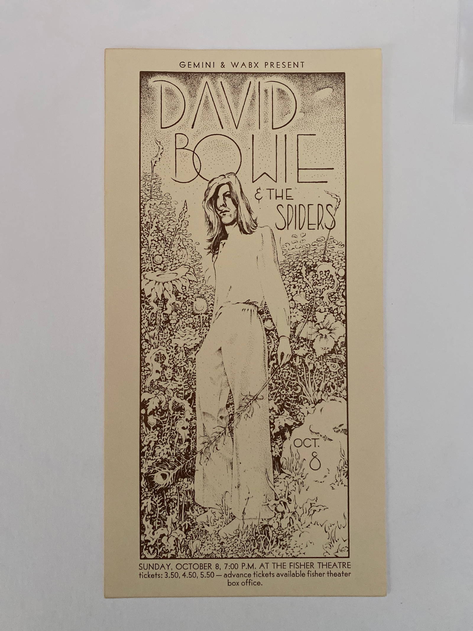 David Bowie And The Spiders 1972 Concert Handbill 1st Printing Auction