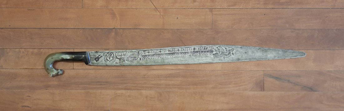 Antique Mexican Horse Head Machete Double Sided Engraved Auction