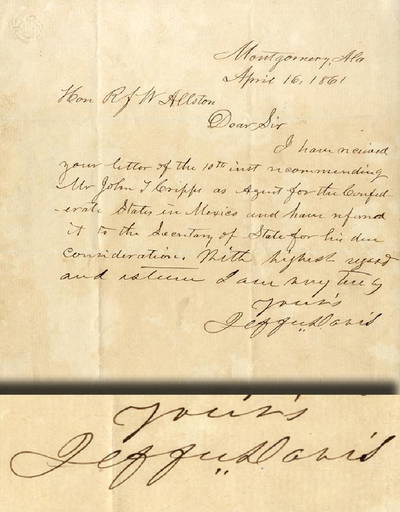 President Jefferson Davis Letter Written From