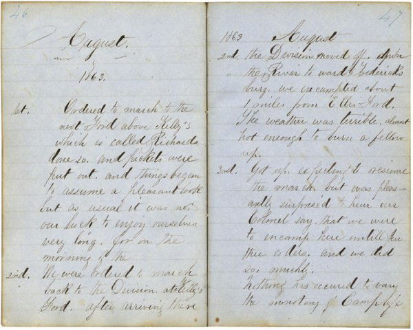 Soldier's Diary With Battle Of Gettysburg Account