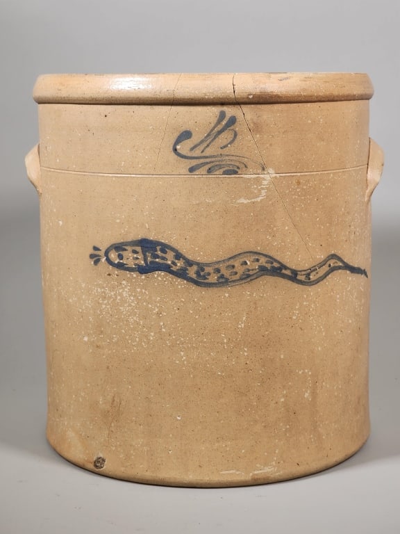 Rare Four-gallon Stoneware Crock With Cobalt Snake Decoration Auction