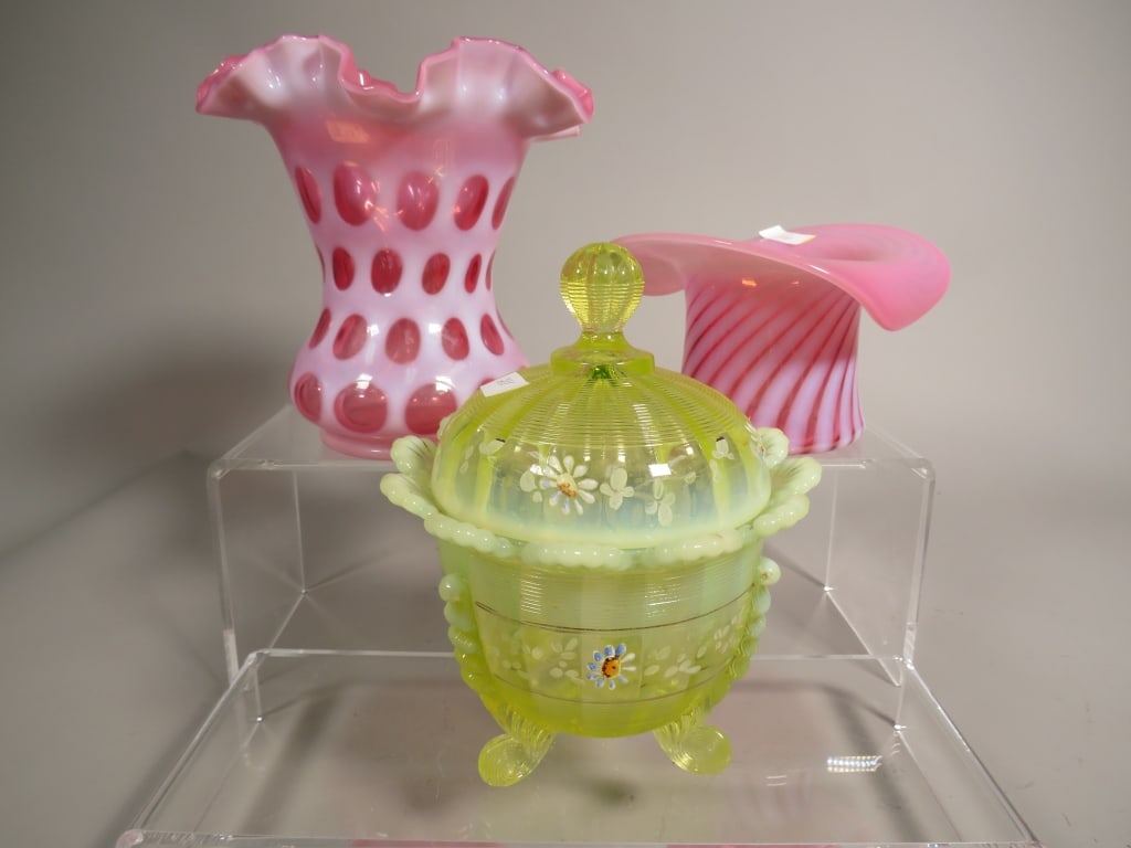 Fenton Cranberry Glass Vase, Fenton Swirl Pattern Auction