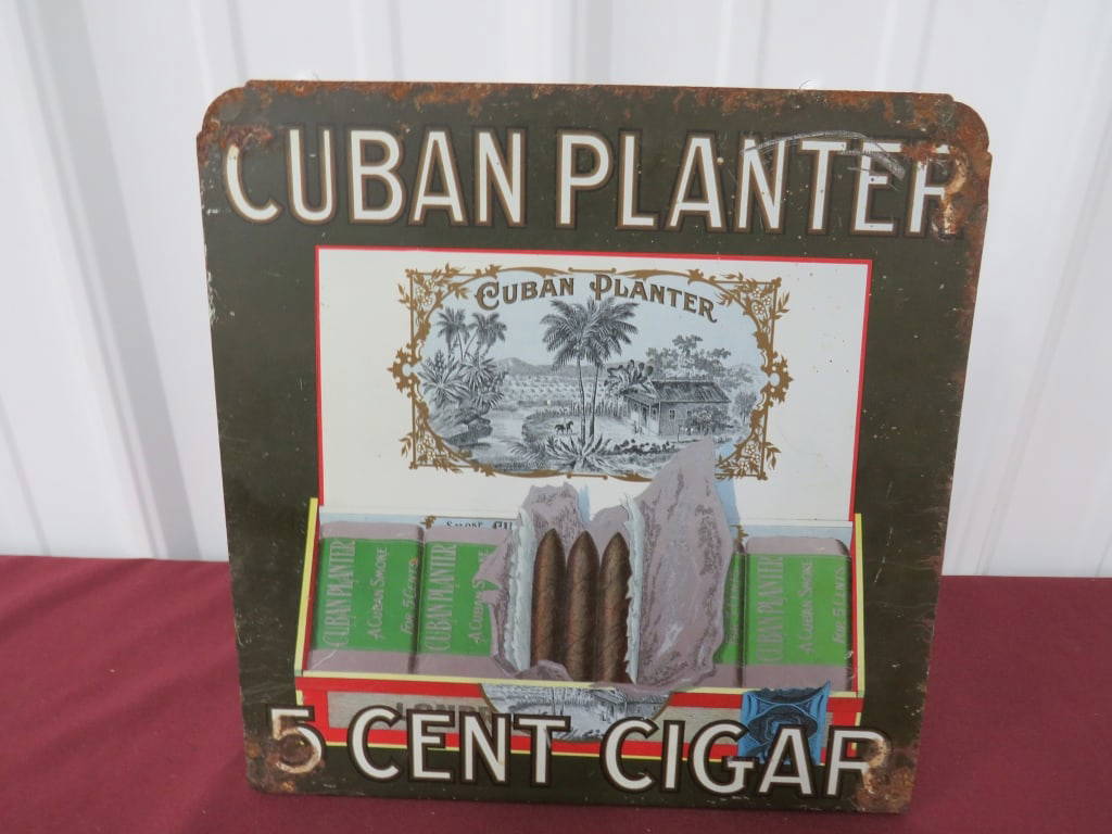 Cuban Planter Cigar Tent Table Sign Auction