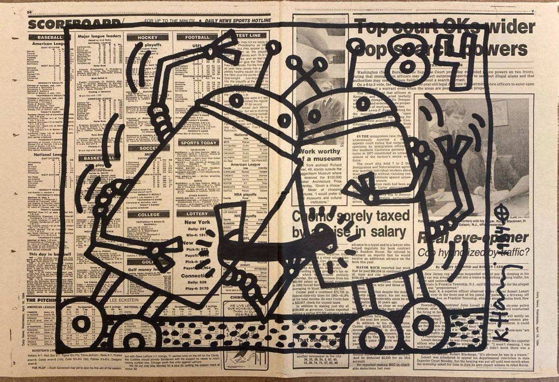 Keith Haring Robots 1984 Newspaper Very Large Double Page Auction