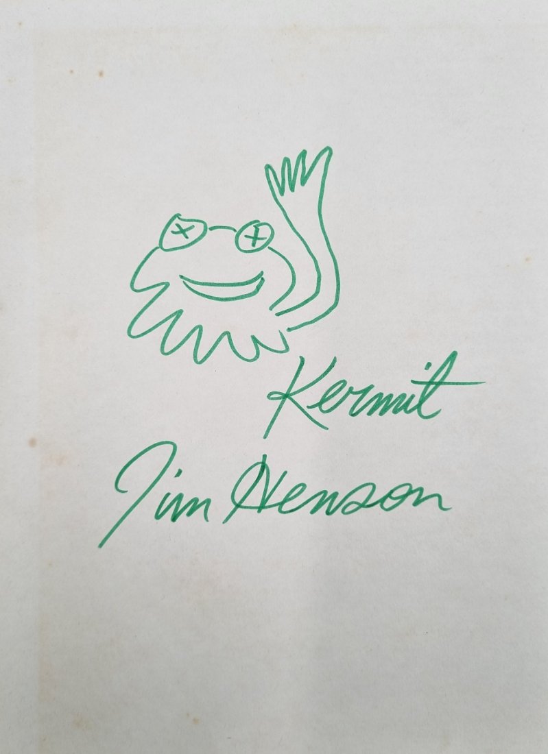 Jim Henson Kermit The Frog Drawing & Signature In Green Marker.