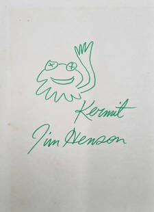 Jim Henson Kermit The Frog Drawing & Signature In Green Marker.