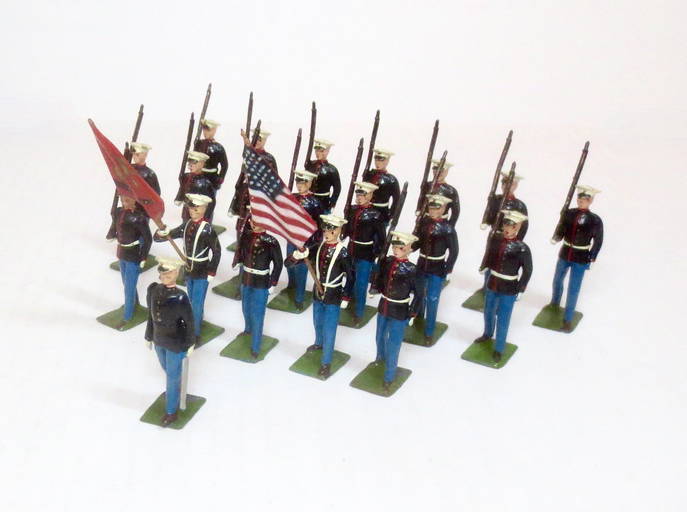 Britains U.s. Marines Marching With Colours