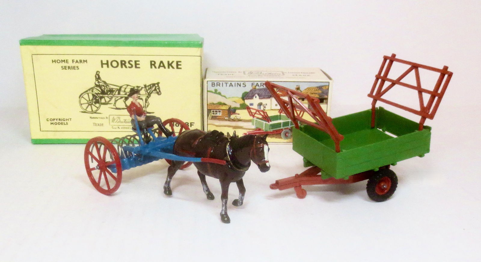 Britains #8f Horse Rake & #130f Tipping Trailer