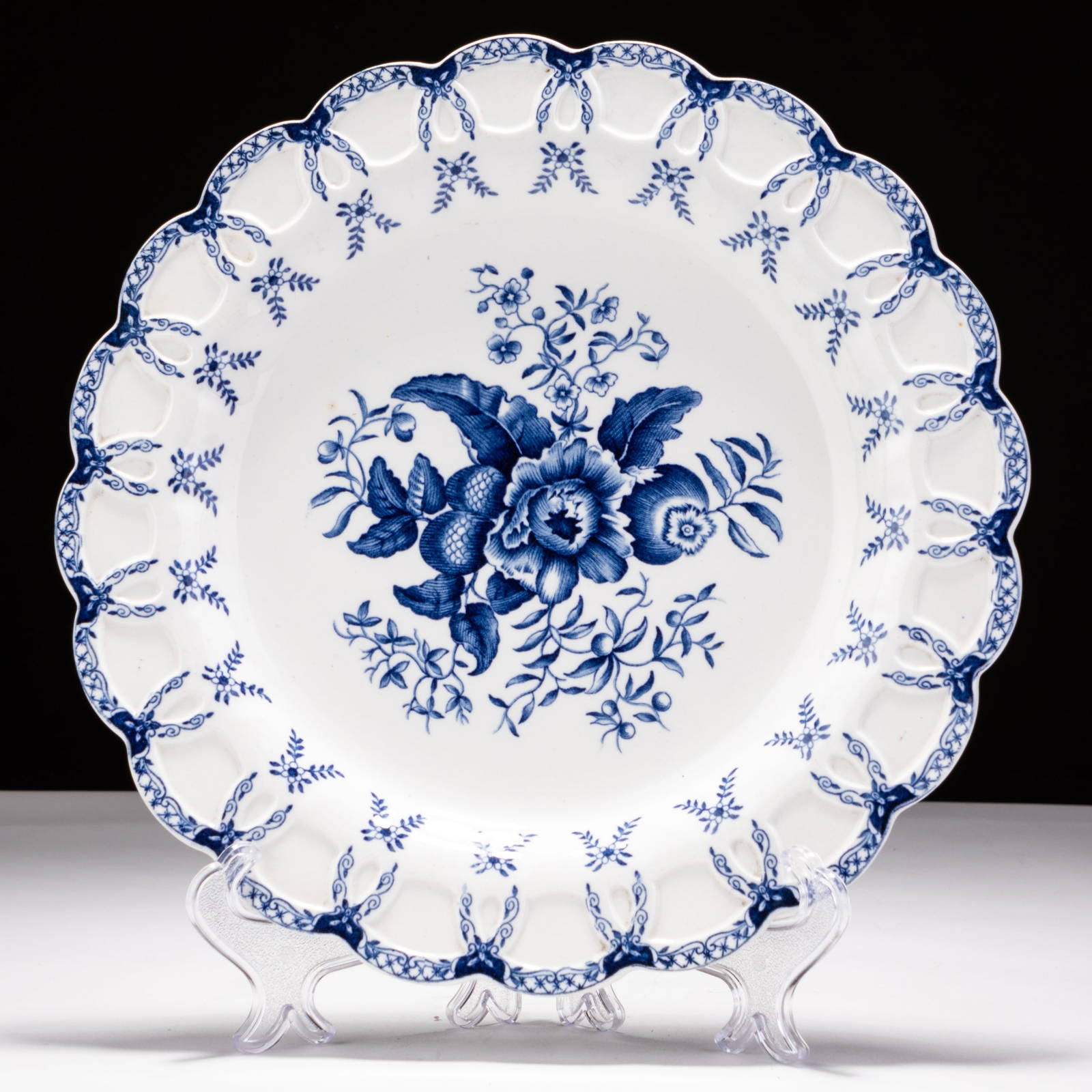 Booths Peony Porcelain Blue & White Plate 19th Century Auction