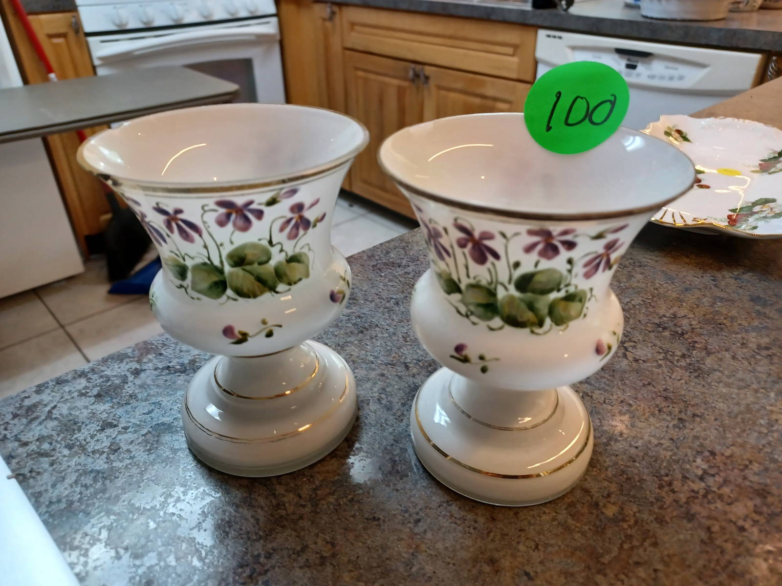 Vintage Pair Of Hand Painted Milk Glass Vases Auction