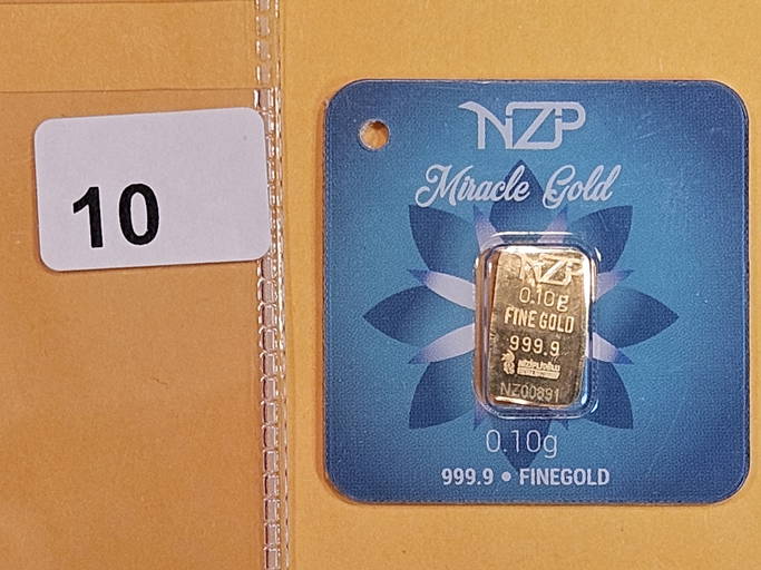 Gold! Brilliant Nzp Gold .1 Gram .9999 Fine Gold Bar