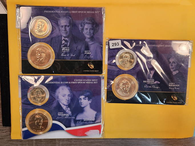 Three Gem Presidential Dollar Coin & First Spouse Medal Sets