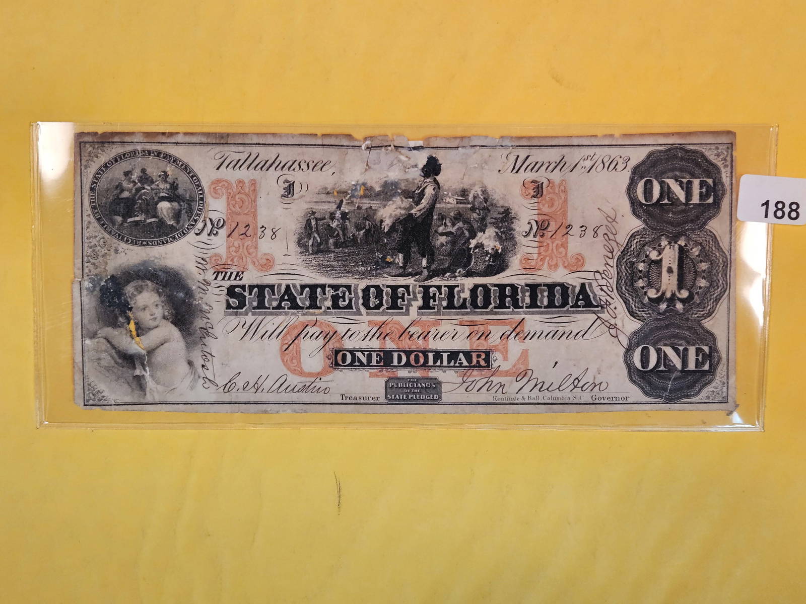 1863 State Of Florida One Dollar Auction