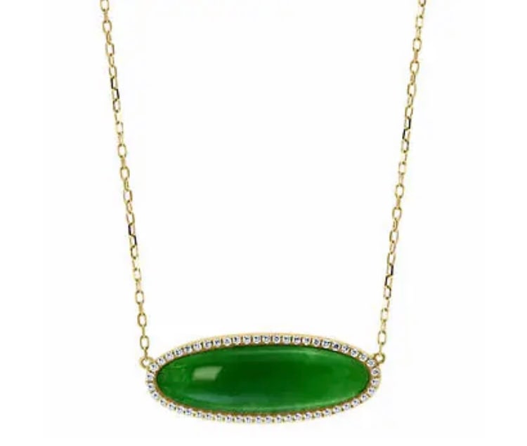 Dyed Green Jade & Diamond 14kt Yellow Gold Necklace Auction